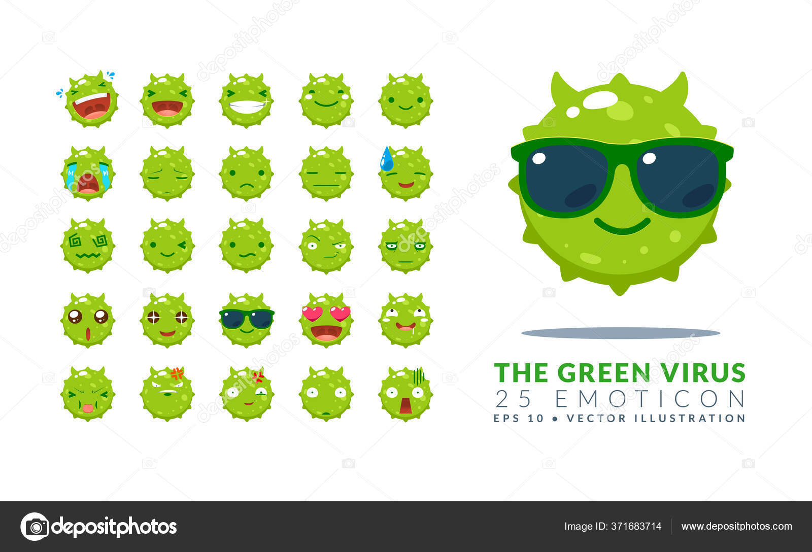 Emoticon Set Green Virus Vector Illustration Stock Vector by ...
