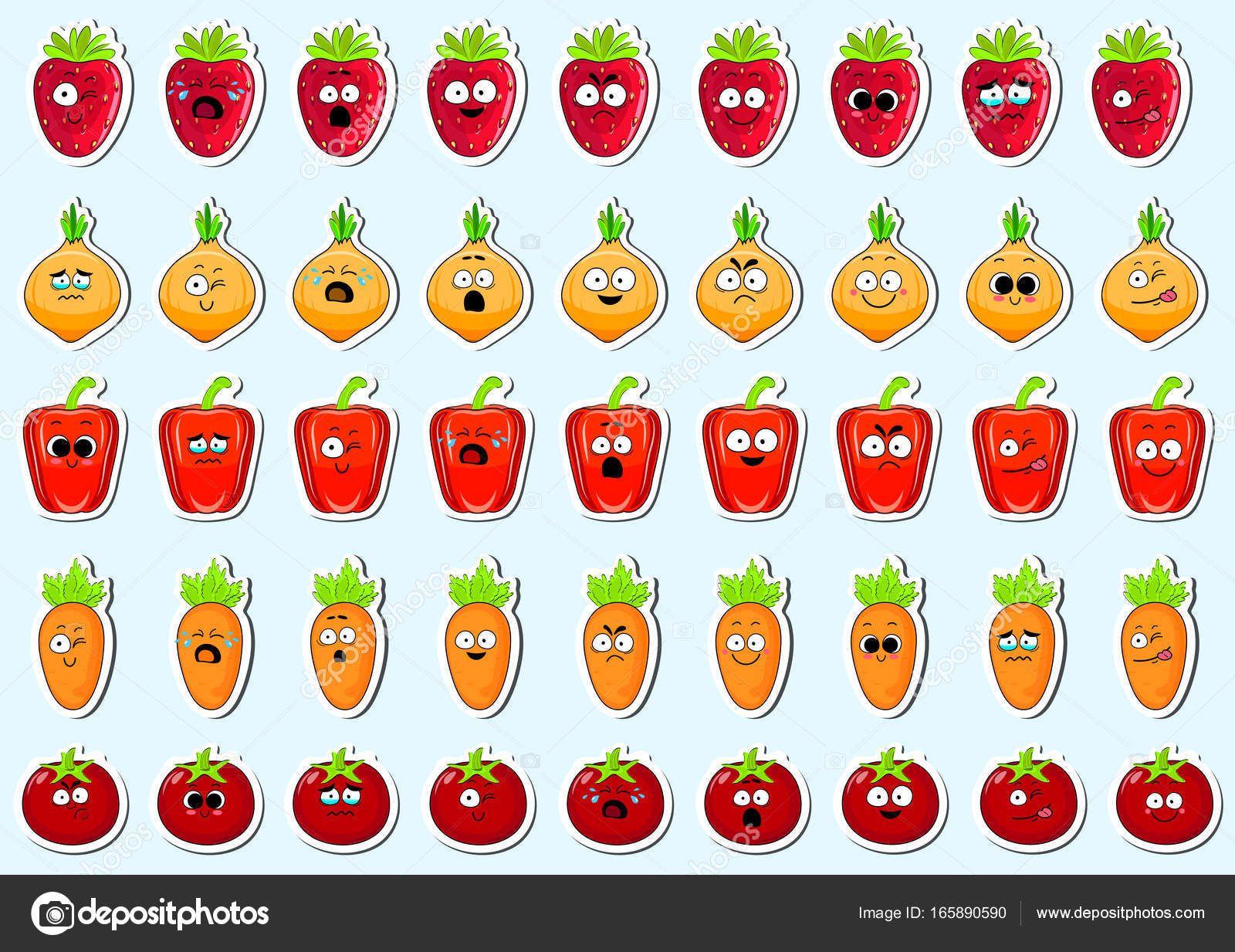 Cartoon Vegetables Cute Character Face Sticker Stock Illustration By