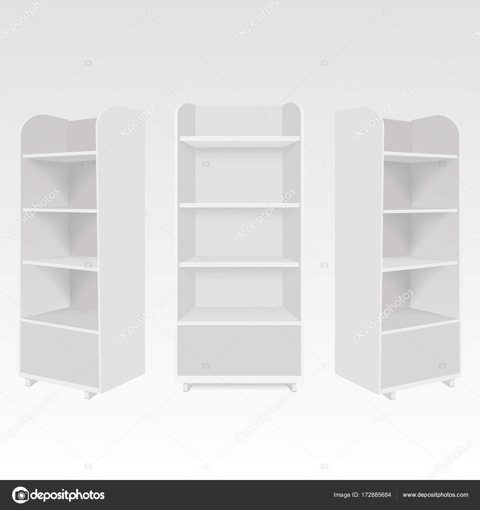 Blank empty showcase display with retail shelves. Vector mock up ...
