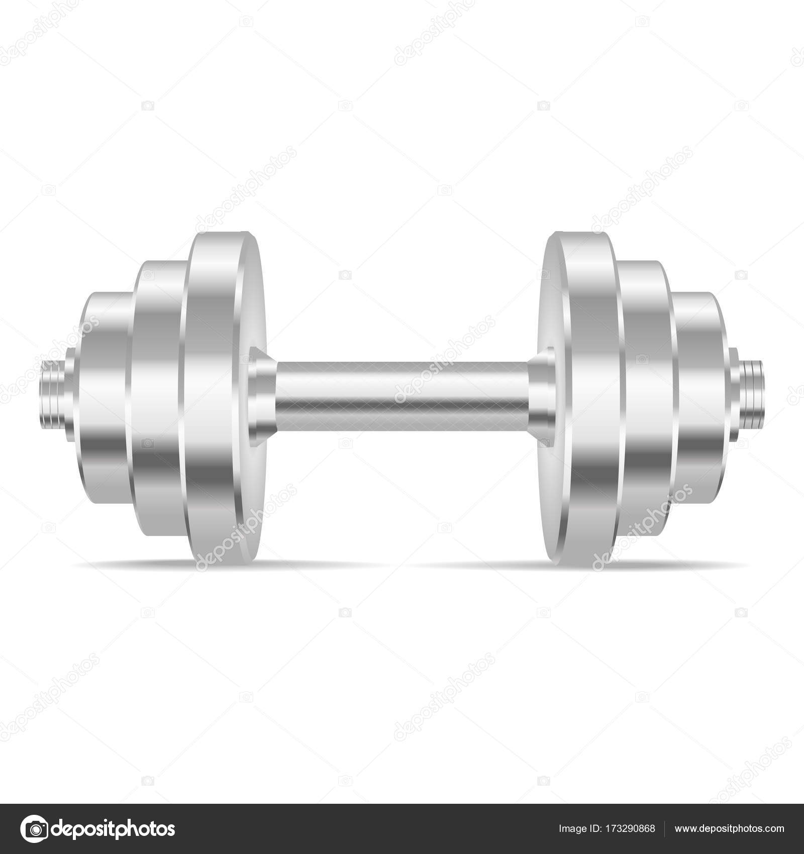 Silver realistic dumbbell isolated on white background. Realistic vector illustration. Stock ...
