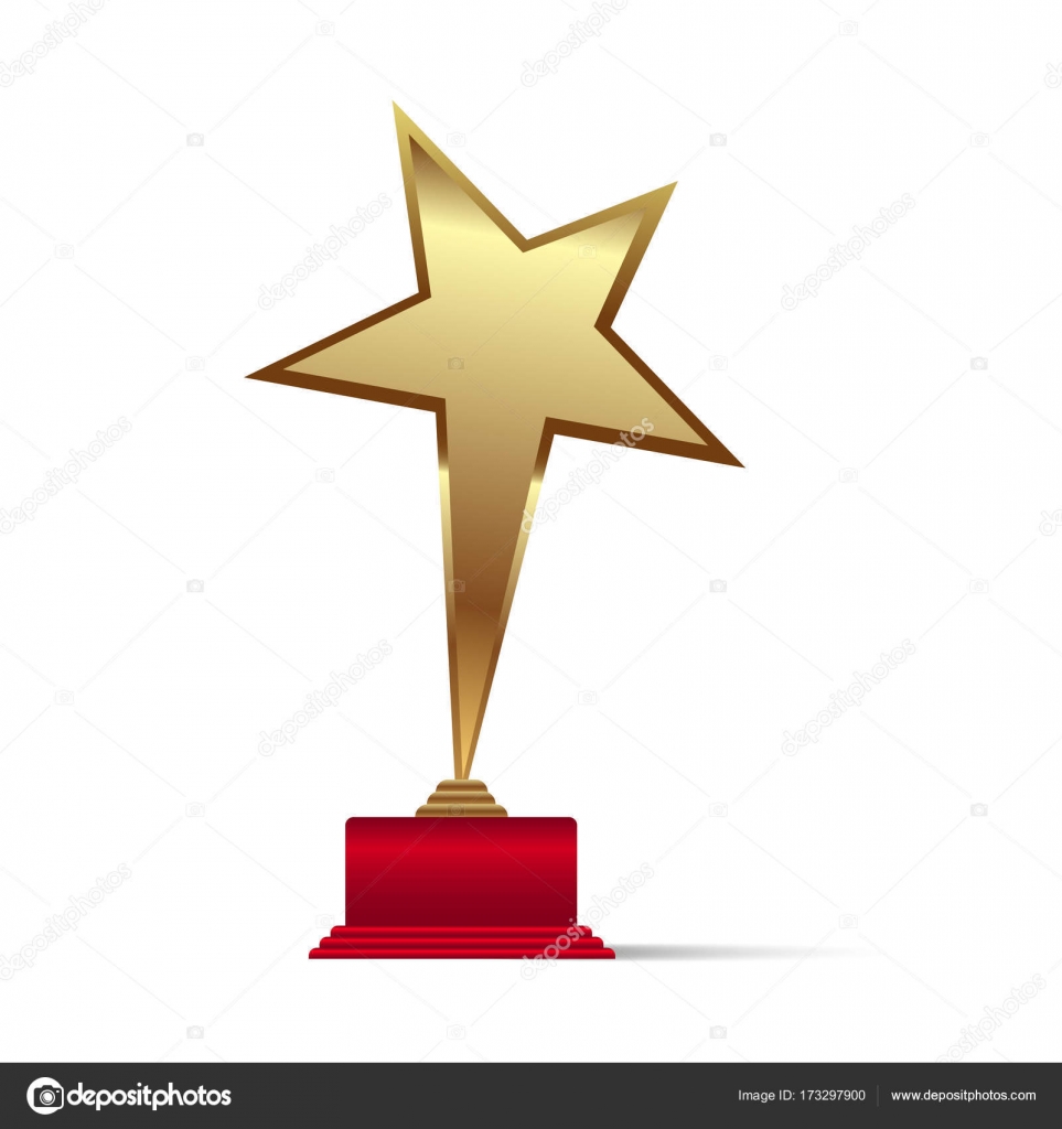 Golden star award on red base isolated on white background. Vector ...