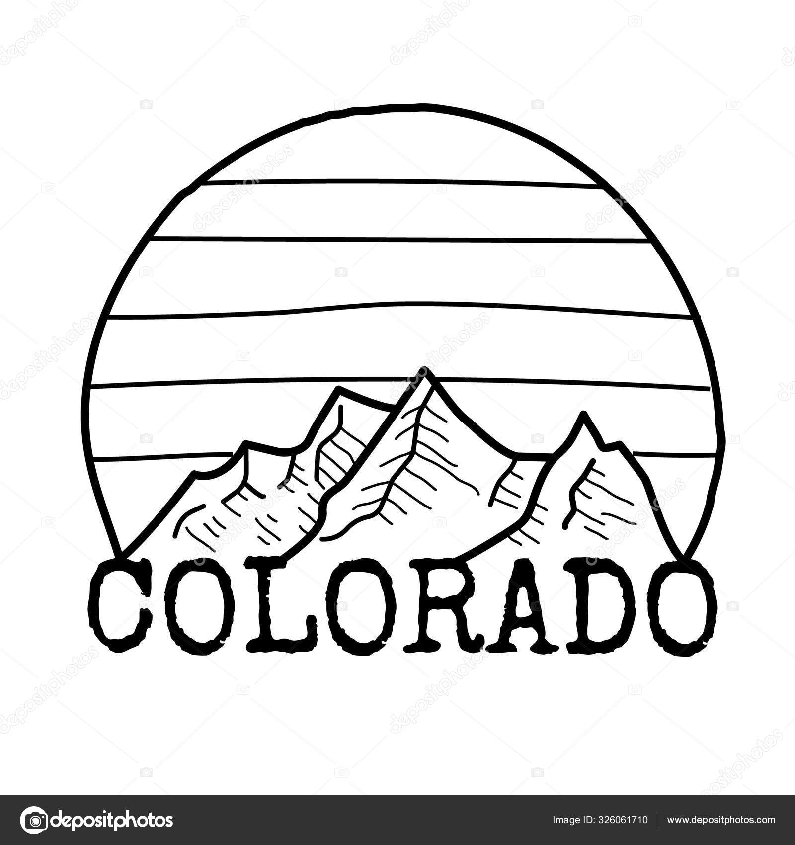 Colorado symbol line drawing with mountains. Vector sketch illustration ...