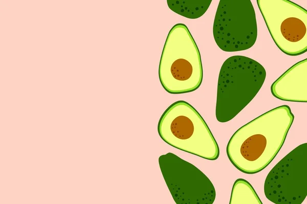Avocado pink background with cute avocado drawing. Food template to ...