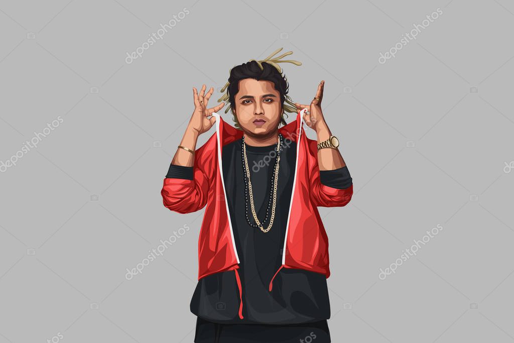 Vector Ilustración Dibujos Animados Punjabi Rapero Pardhaan Con Una ...
