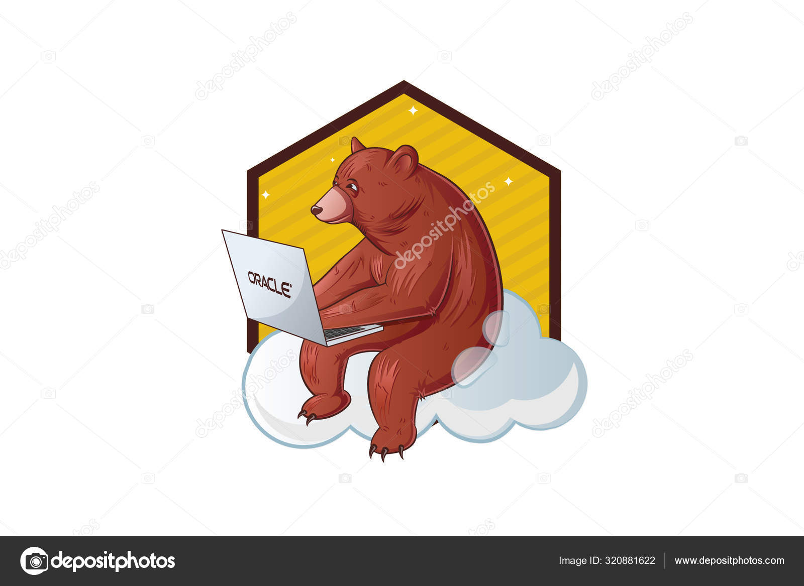 Vector Illustration Sitting Bear Holding Laptop Isolated White ...