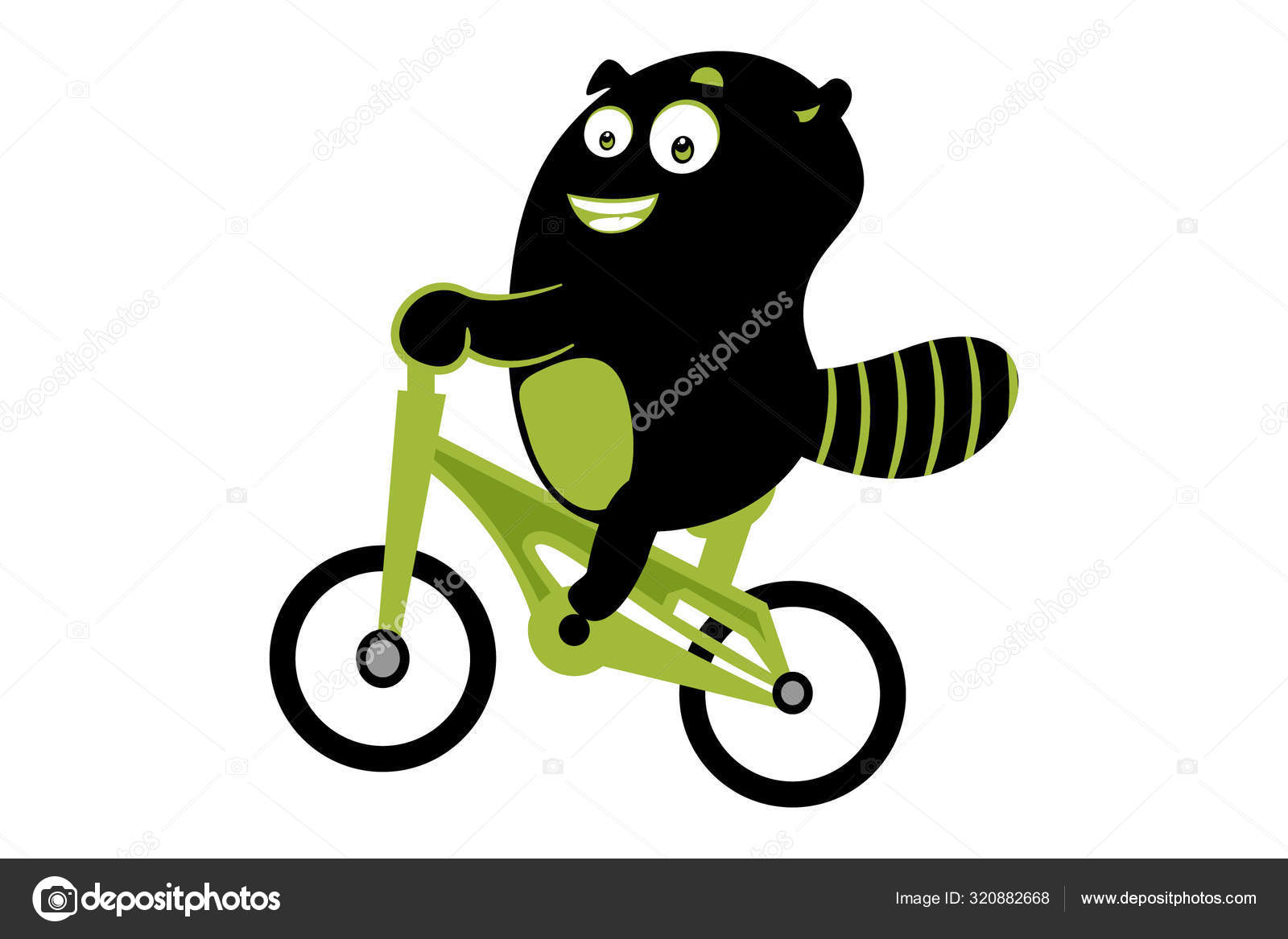 Vector Cartoon Illustration Cute Monster Riding Bicycle Isolated White ...