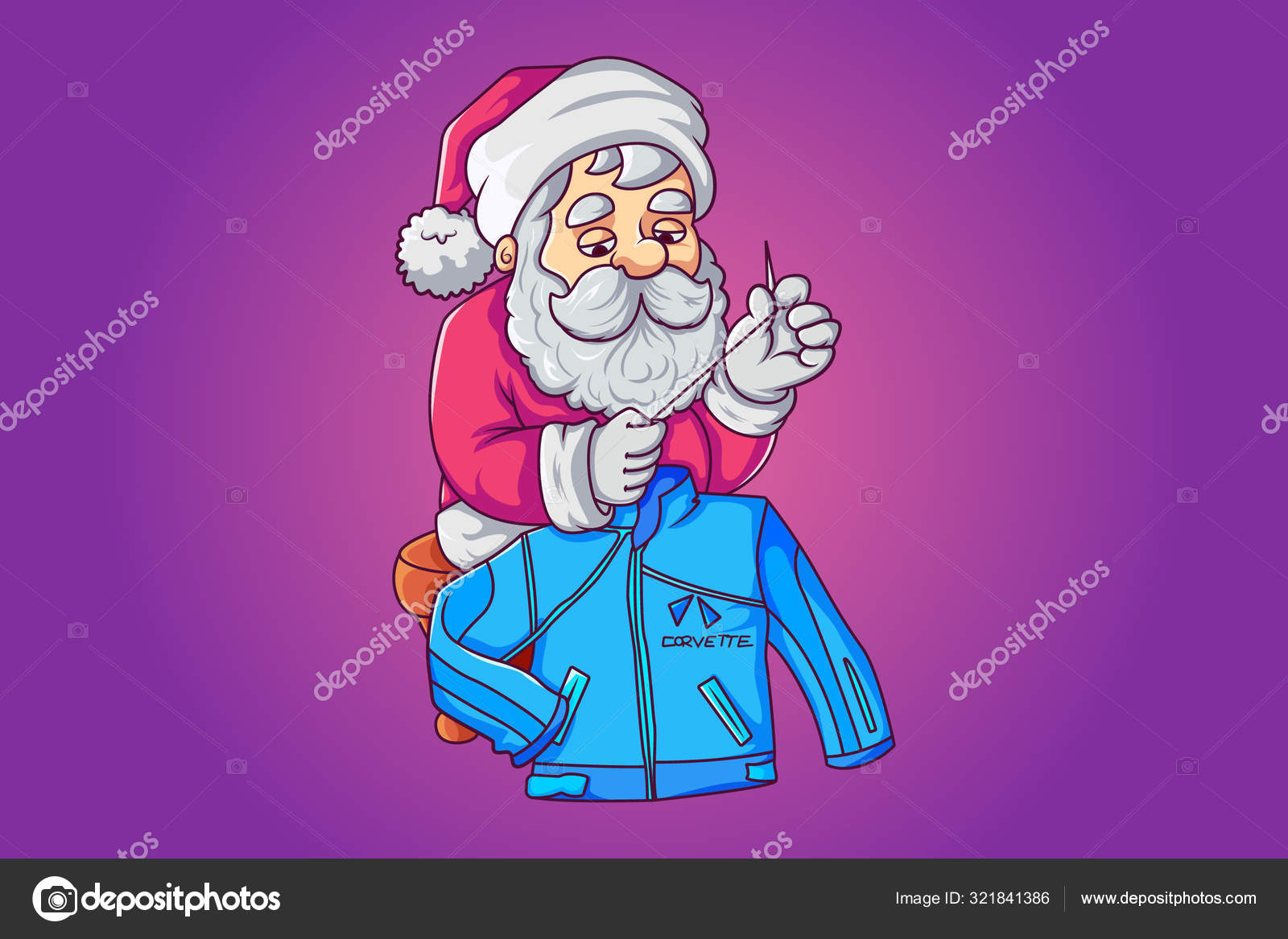 Vector Cartoon Illustration Santa Claus's Sewing Shirt Isolated Colored ...