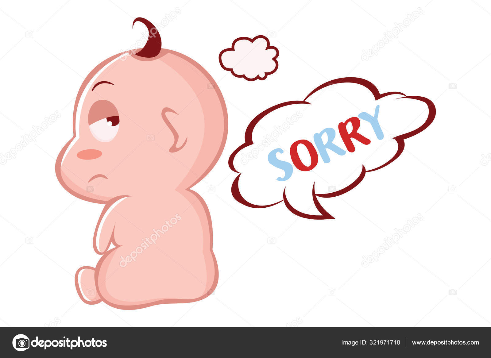 Vector Cartoon Illustration Disappointed Cute Baby Lettering Text Sorry ...