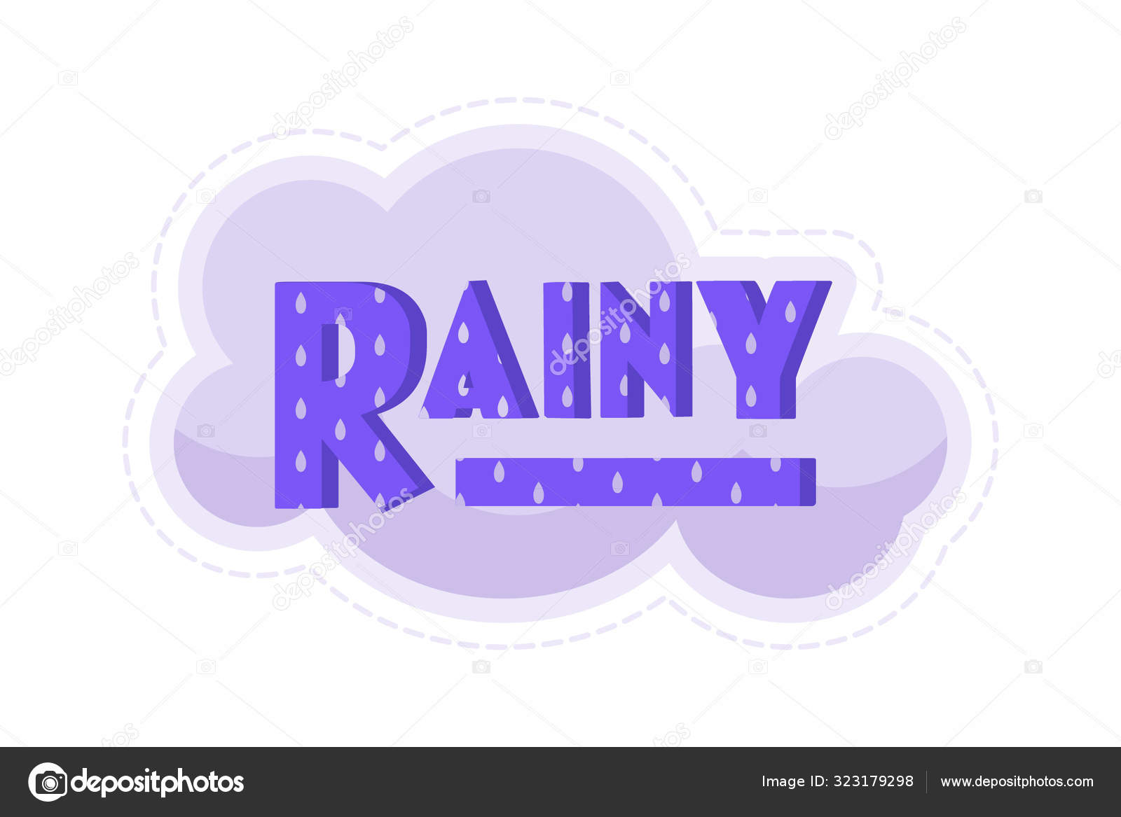 Vector Cartoon Illustration Cloud Rainy Text Isolated White Background ...