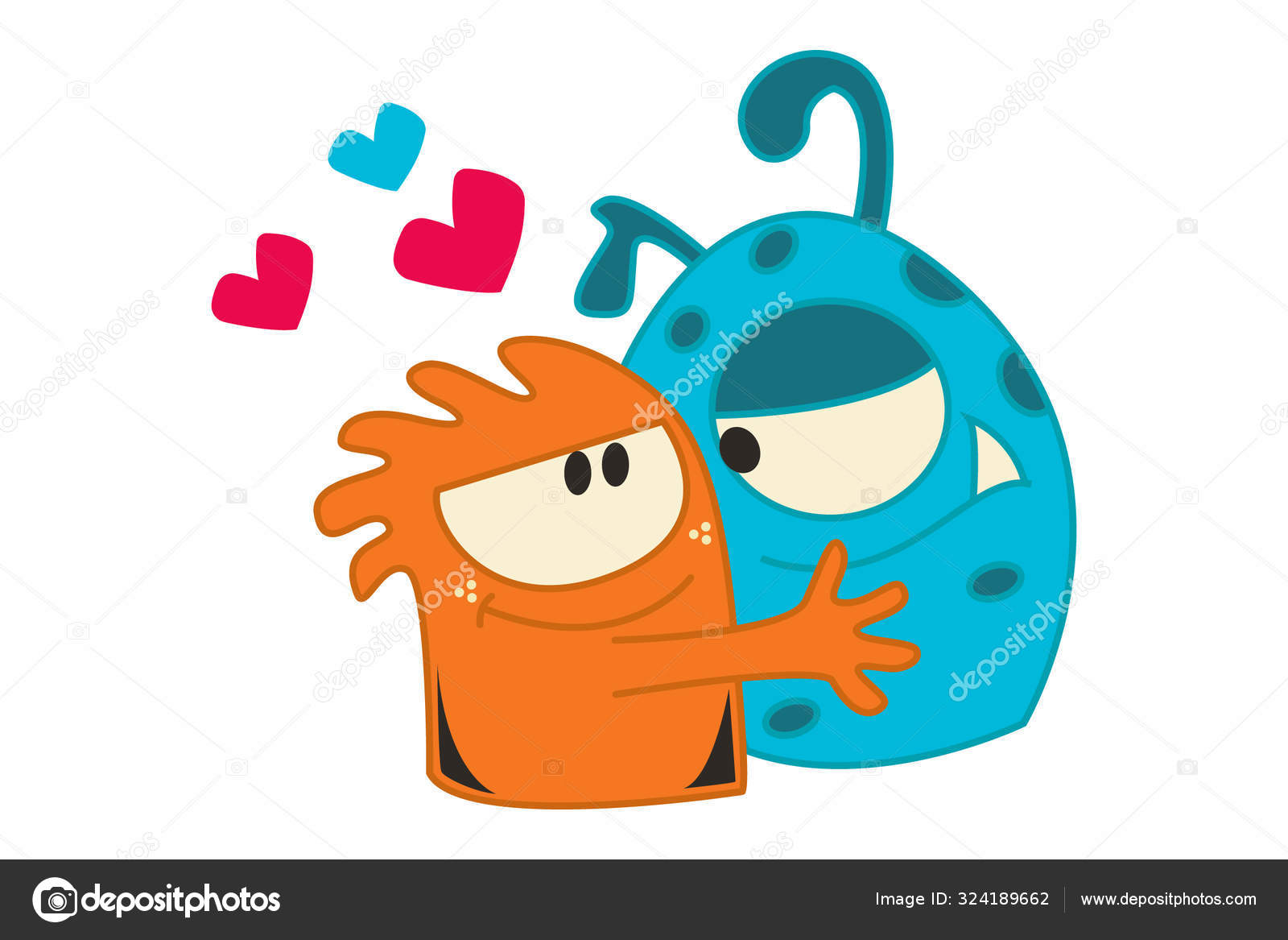 Vector Cartoon Illustration Two Monsters Hugging Each Other Isolated ...