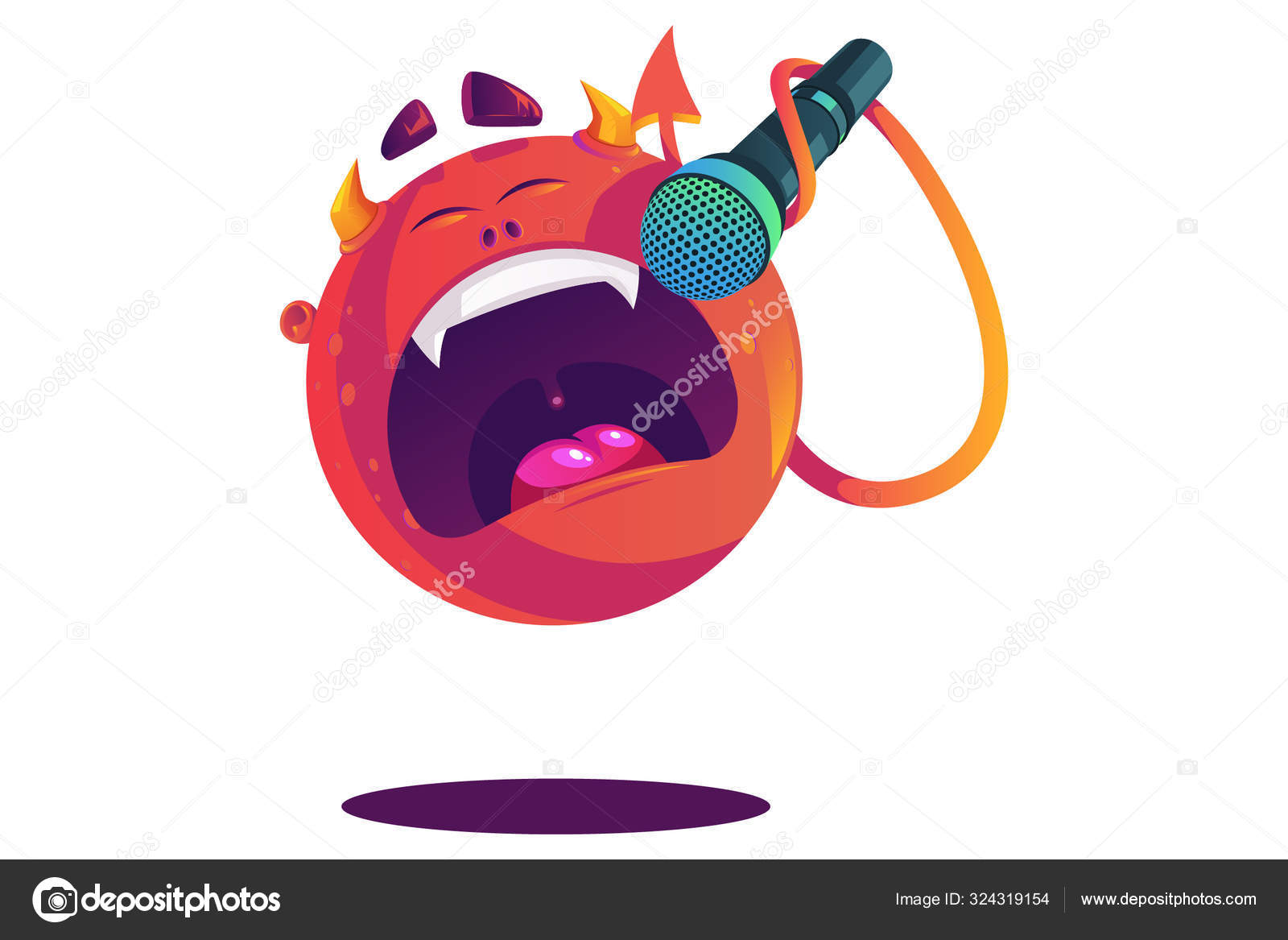 Vector Cartoon Illustration Orange Monster Stage Mic Isolated White ...