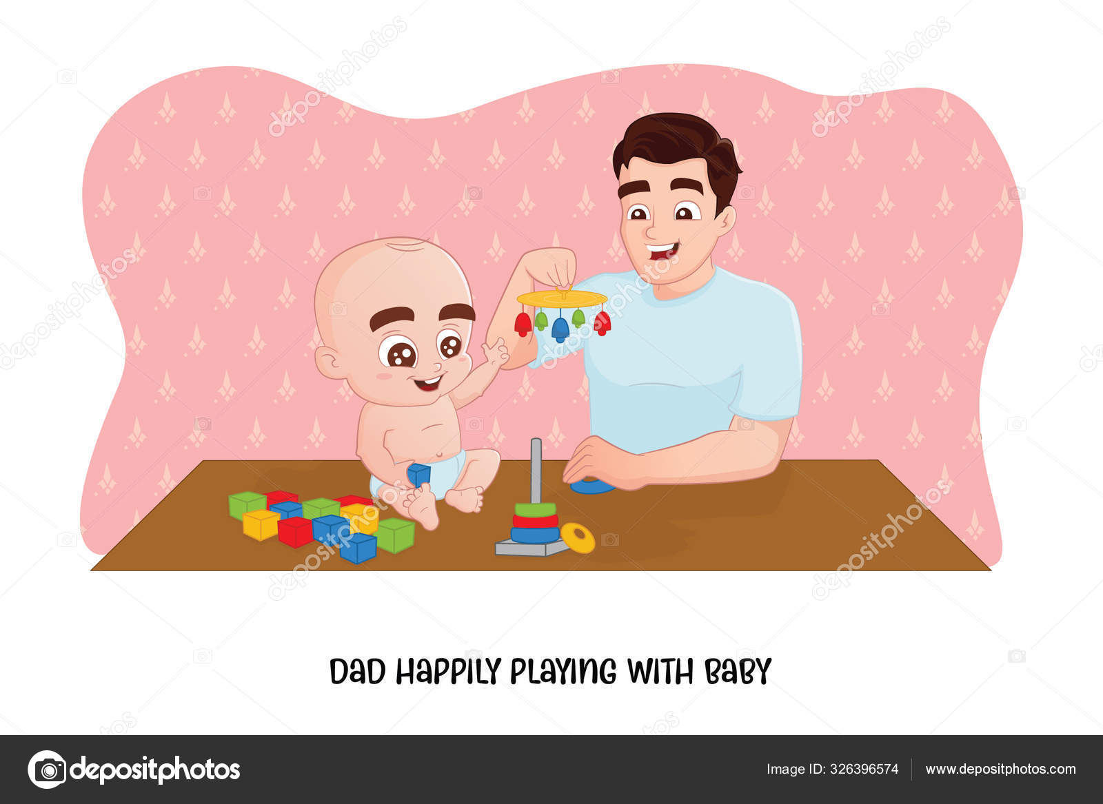 Vector Cartoon Illustration Dad Happily Playing Baby Isolated White ...