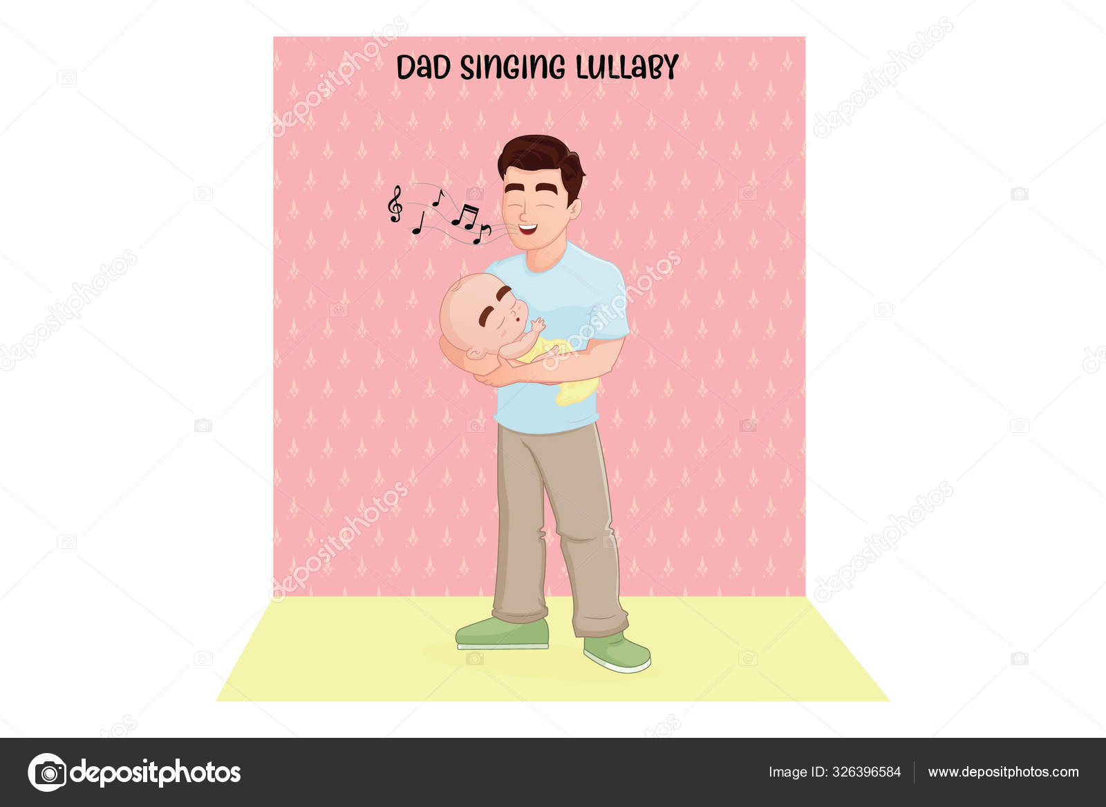 Vector Cartoon Illustration Dad Holding Baby Singing Lullaby Isolated ...