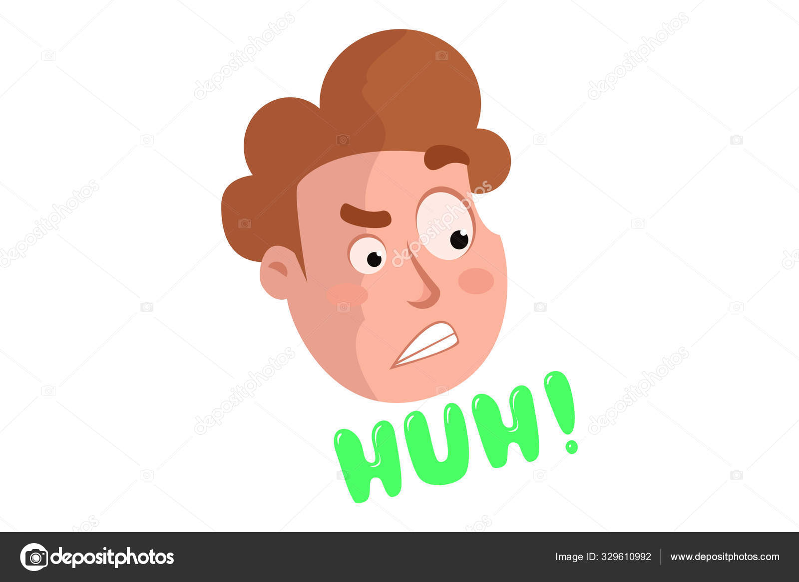 Vector Cartoon Illustration Angry Man Face Lettering Text Huh Isolated ...