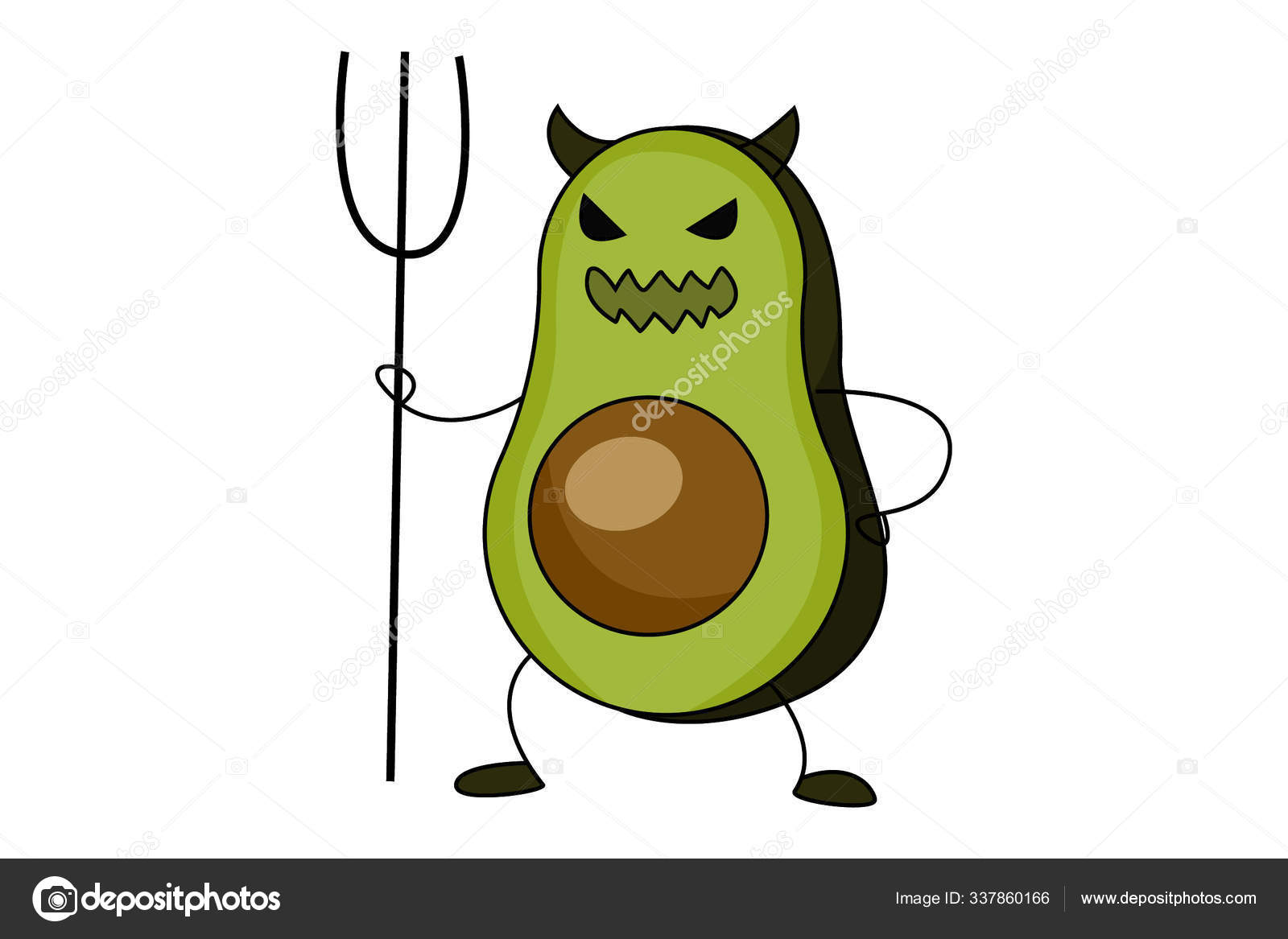 Vector Cartoon Illustration Devil Avocado Isolated White Background 스톡 ...