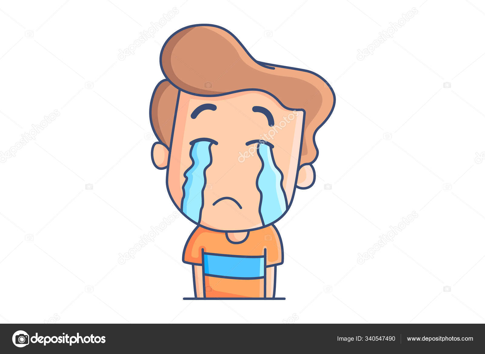 Vector Cartoon Illustration Boy Tears Eyes Weeping Isolated White ...