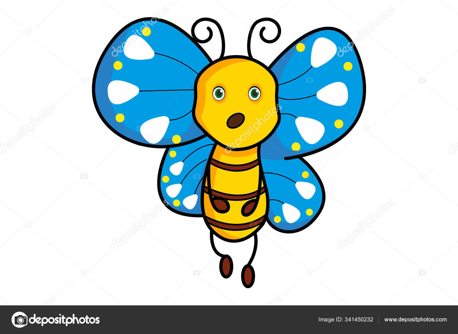 Vector Cartoon Illustration Sad Butterfly Isolated White Background ...