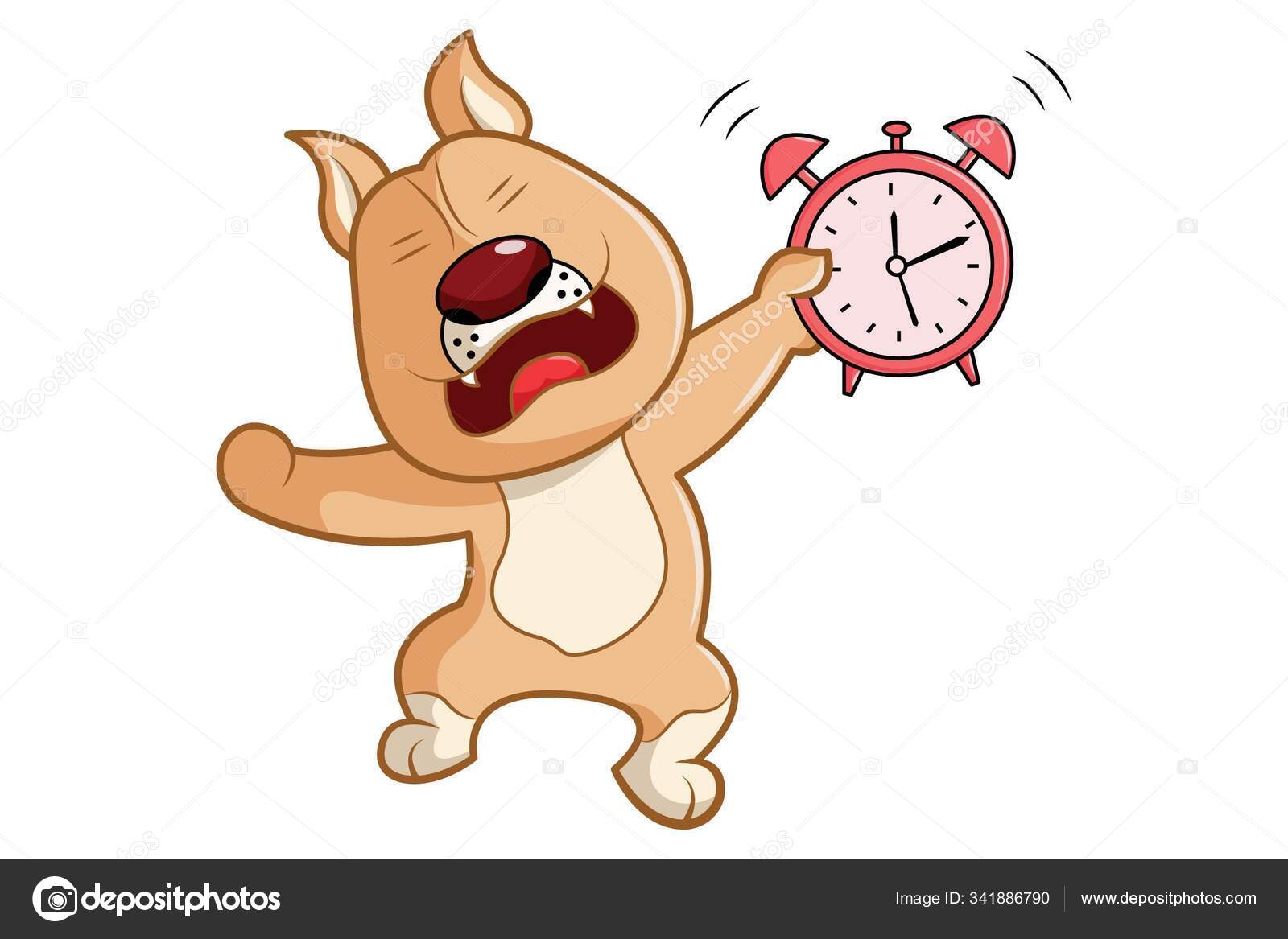 Vector Cartoon Illustration Dog Holding Alarm Clock Hand Isolated White ...