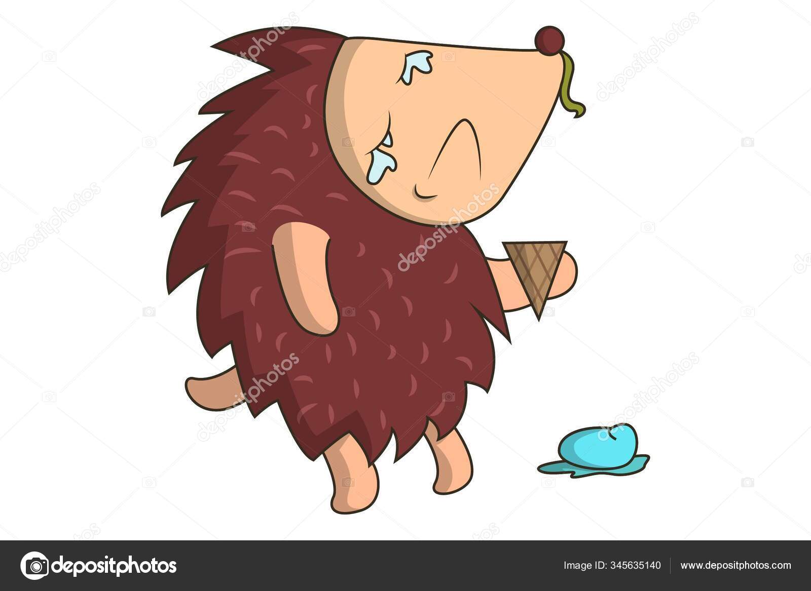 Vector Cartoon Illustration Hedgehog Crying Isolated White Background ...