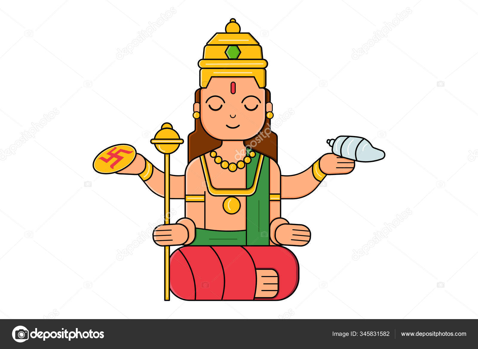 Vector Cartoon Illustration God Vishnu Isolated White Background Stock ...