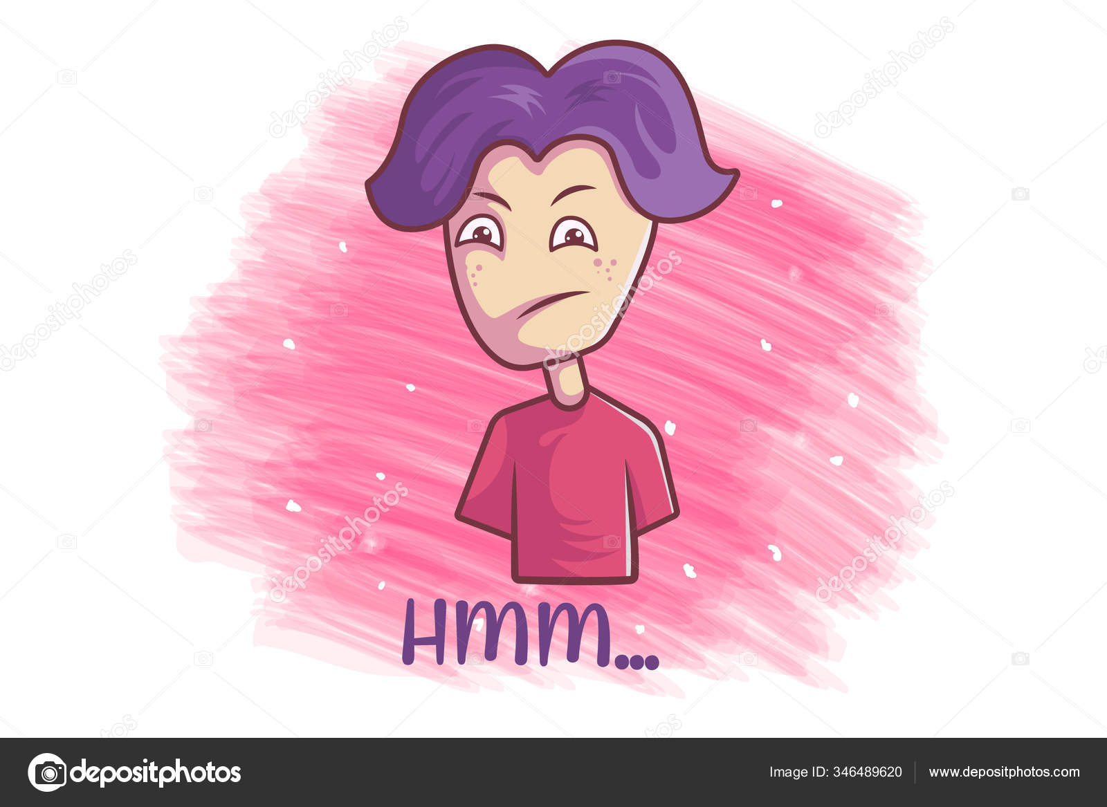 Vector Cartoon Illustration Boy Lettering Text Hmm Isolated White ...