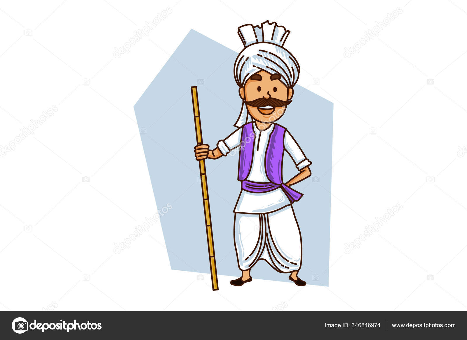 Vector Cartoon Illustration Haryanvi Man Holding Sugarcane Isolated ...