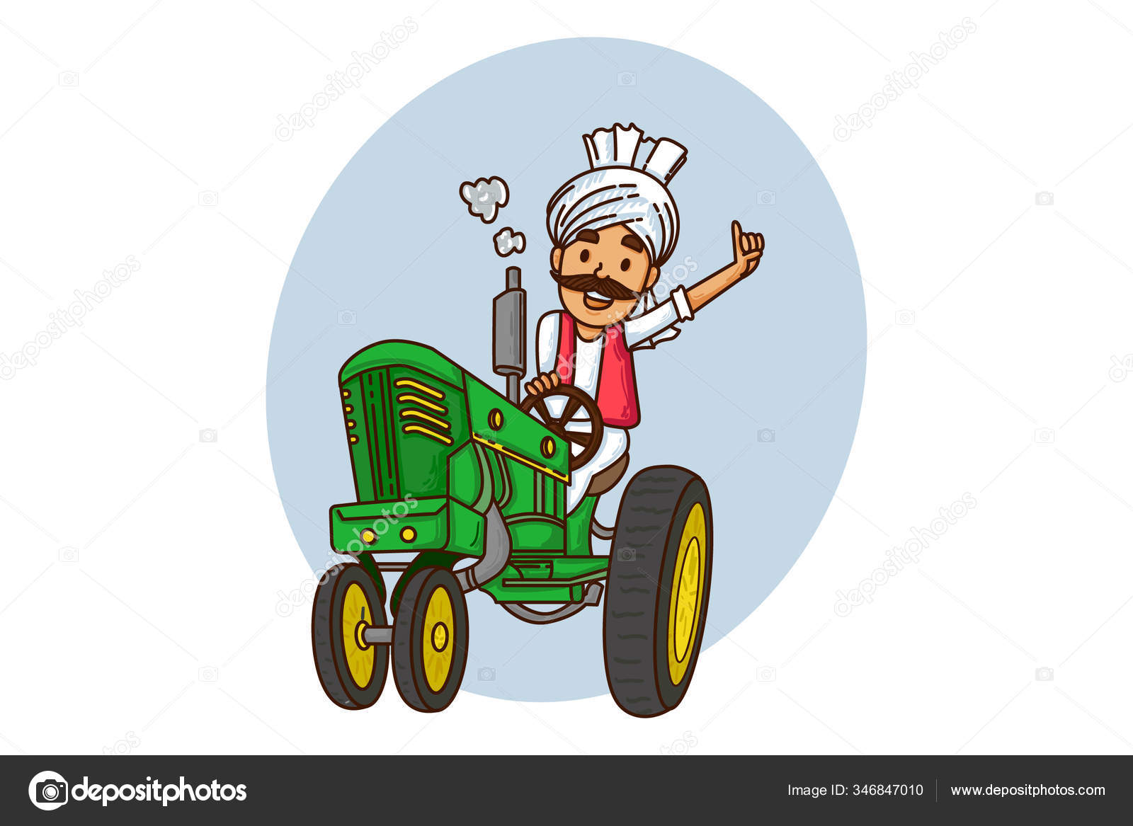 Vector Cartoon Illustration Haryanvi Man Driving Tractor Isolated White ...