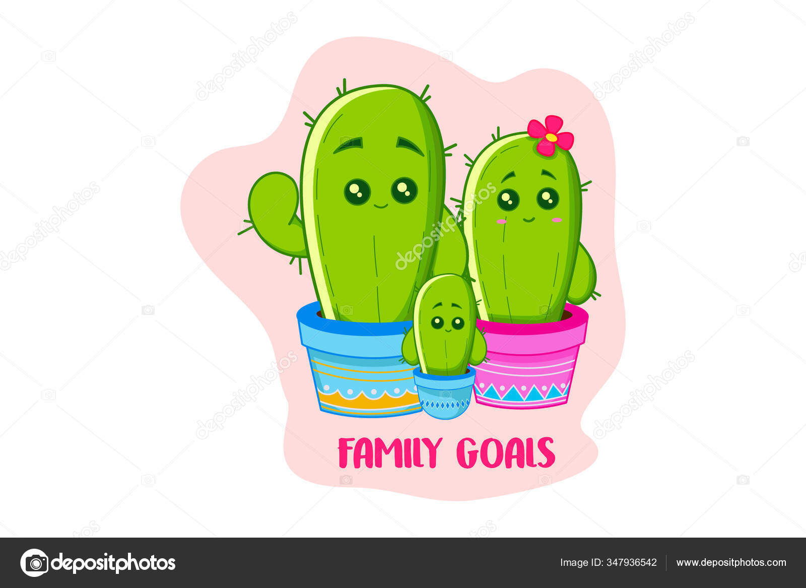 Desenho Animado Vetorial Ilustração Cacto Família Pote Letras Texto ...