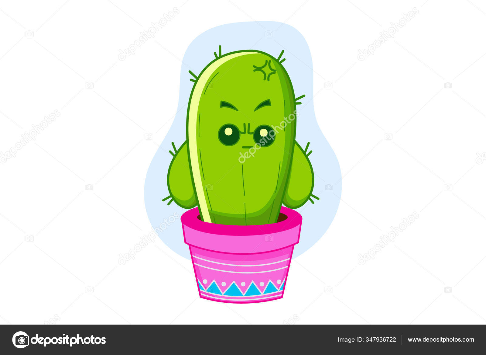 Vector Cartoon Illustration Angry Cactus Pot Isolated White Background ...