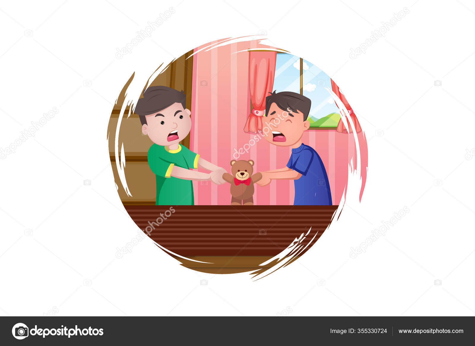 Vector Cartoon Illustration Boys Holding Toy Fighting Each Other ...