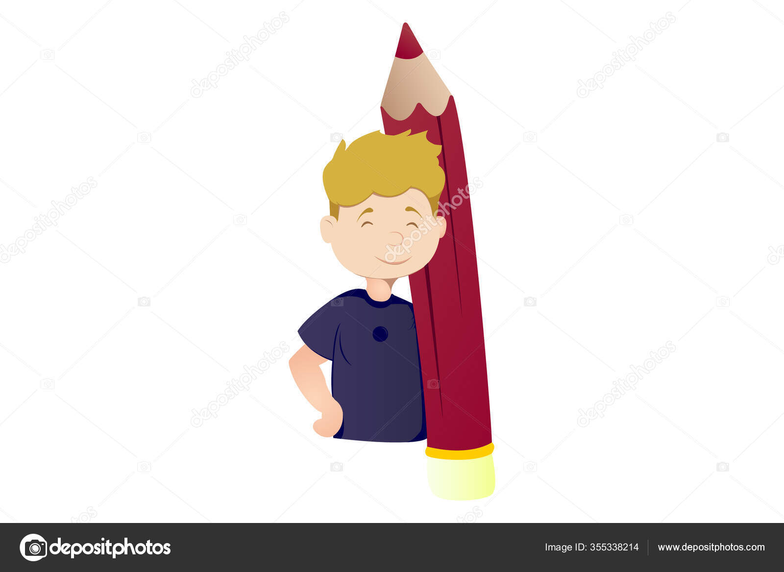 Vector Cartoon Illustration Boy Holding Pencil Isolated White ...