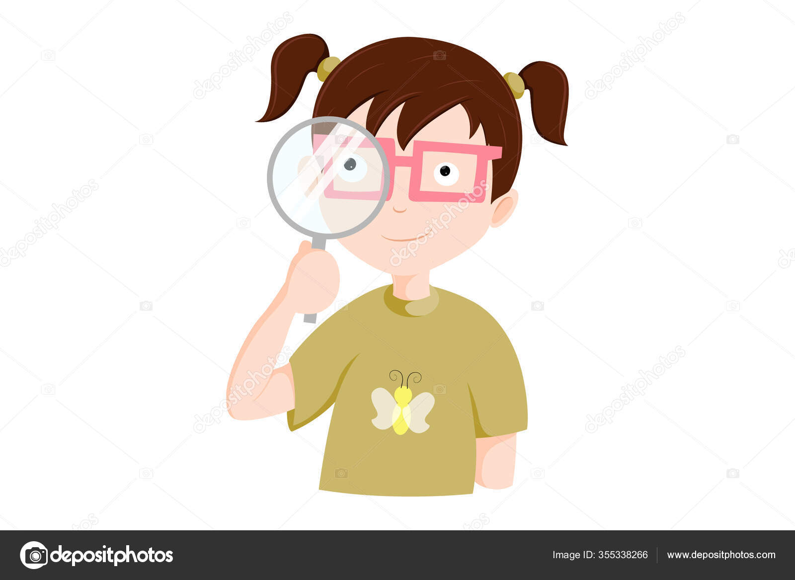 Vector Cartoon Illustration Des Neugierigen Mädchens Isoliert Auf ...