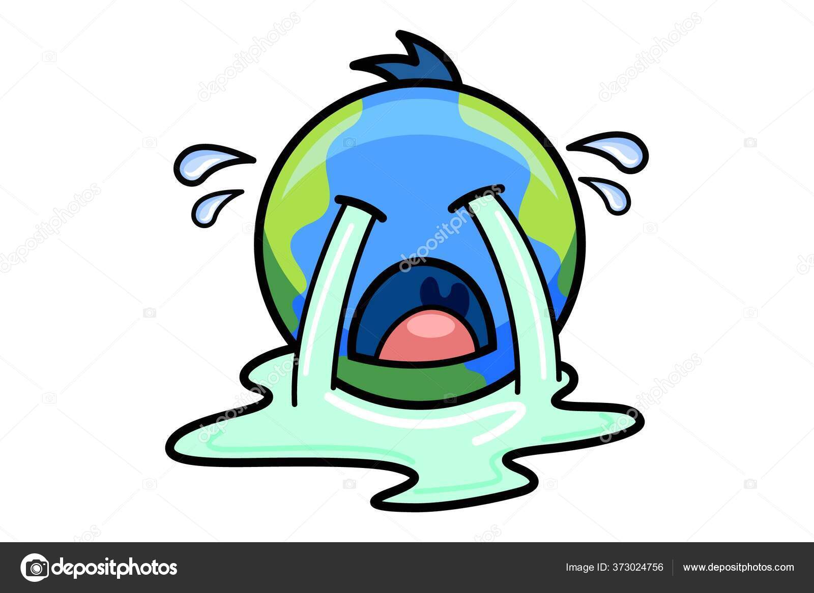 Vector Cartoon Illustration Earth Crying Isolated White Background ...