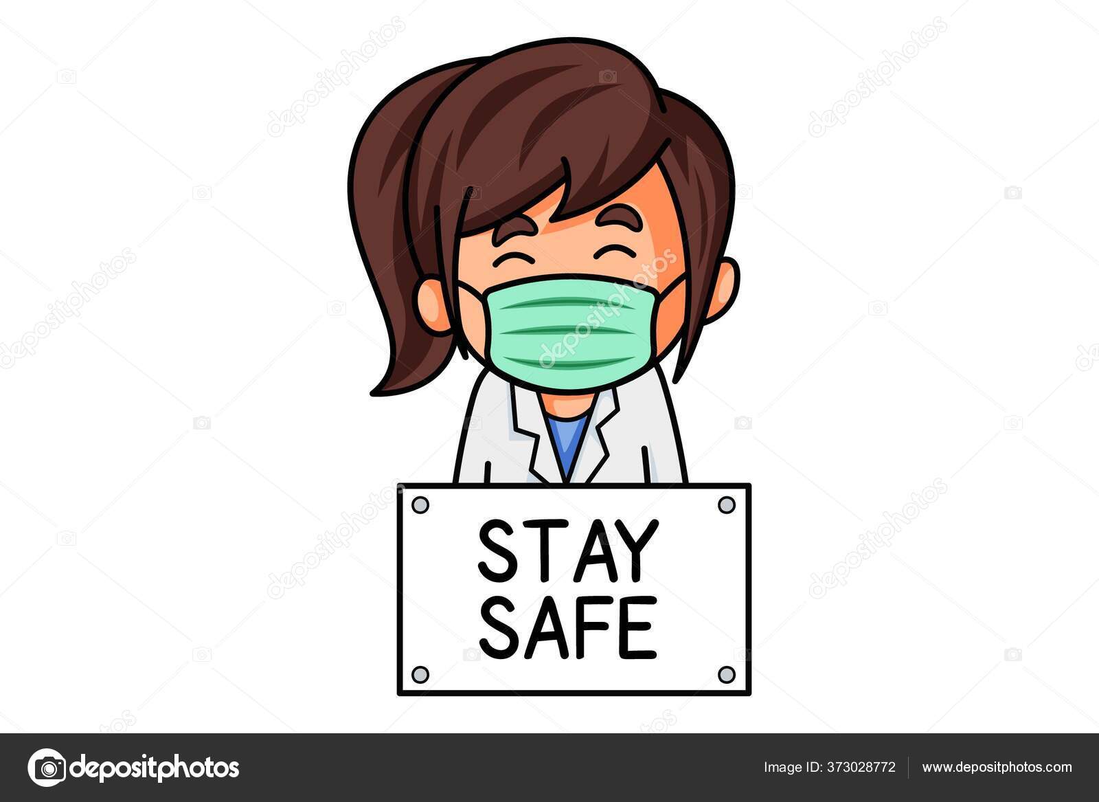 Vector Cartoon Illustration Doctor Wearing Surgical Mask Saying Stay ...