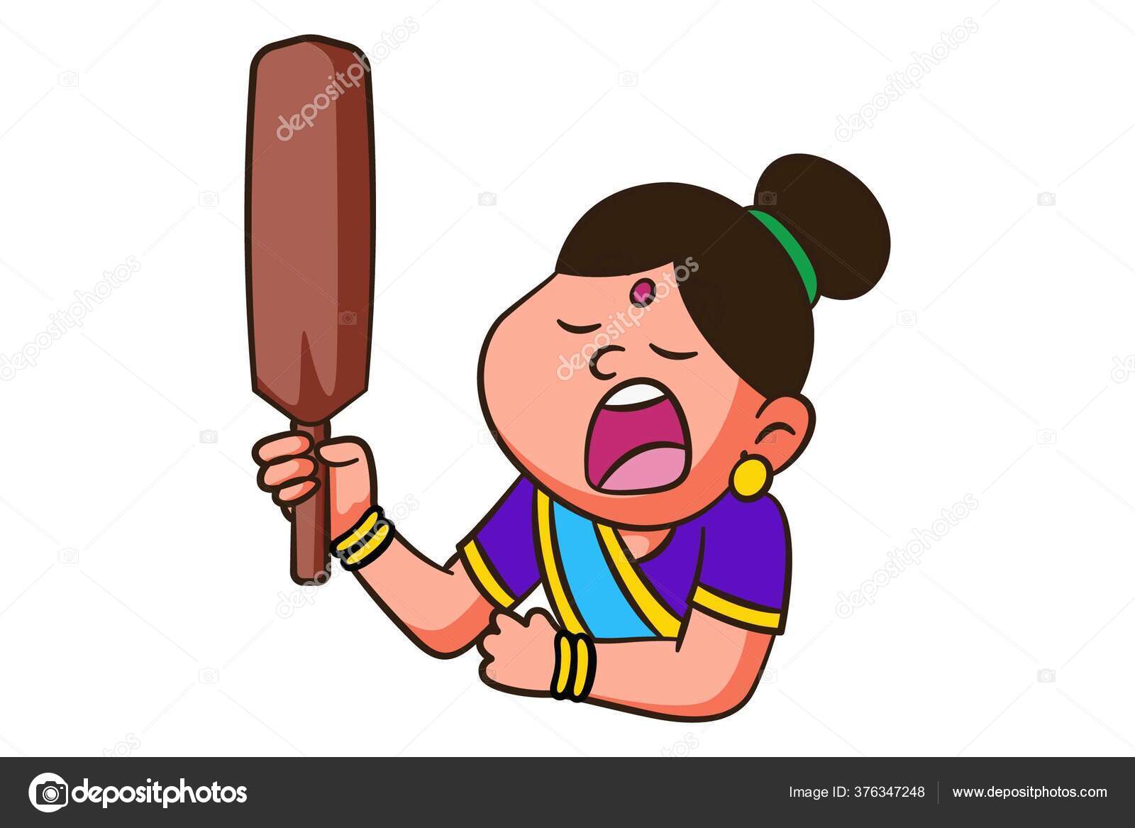 Vector Cartoon Illustration Woman Holding Stick Hand Isolated White ...