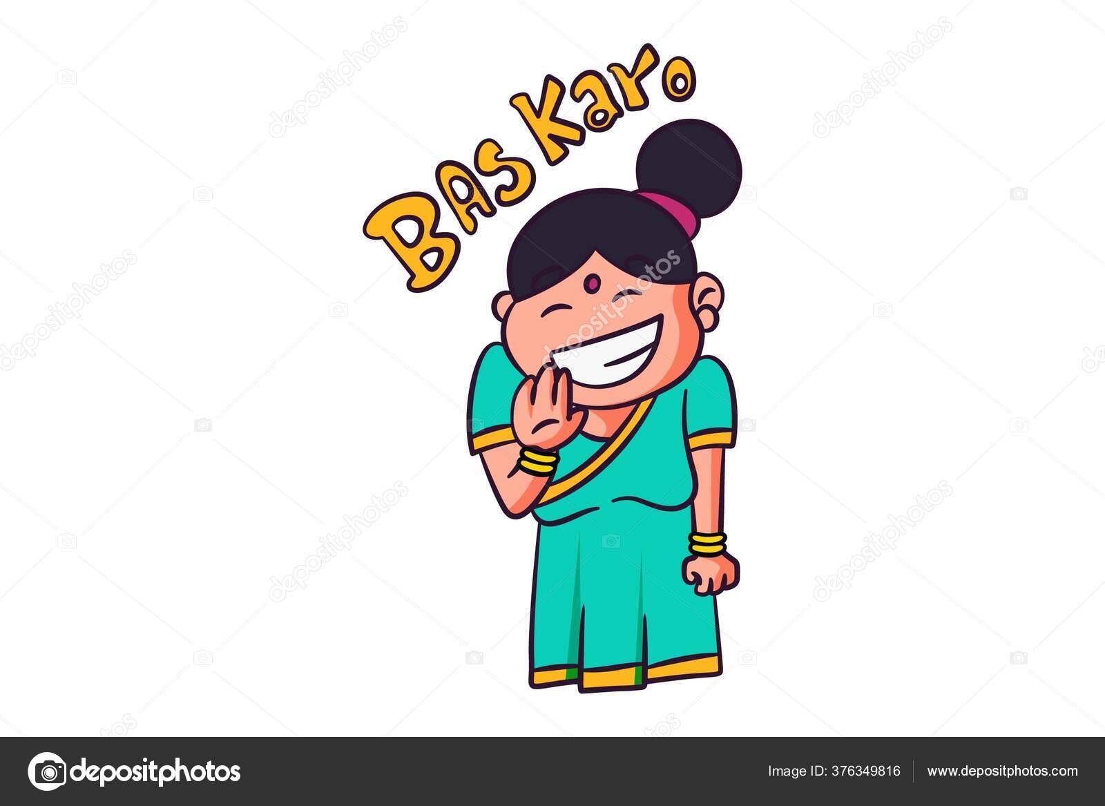 Vector Cartoon Illustration Woman Smiling Bas Karo Hindi Text ...