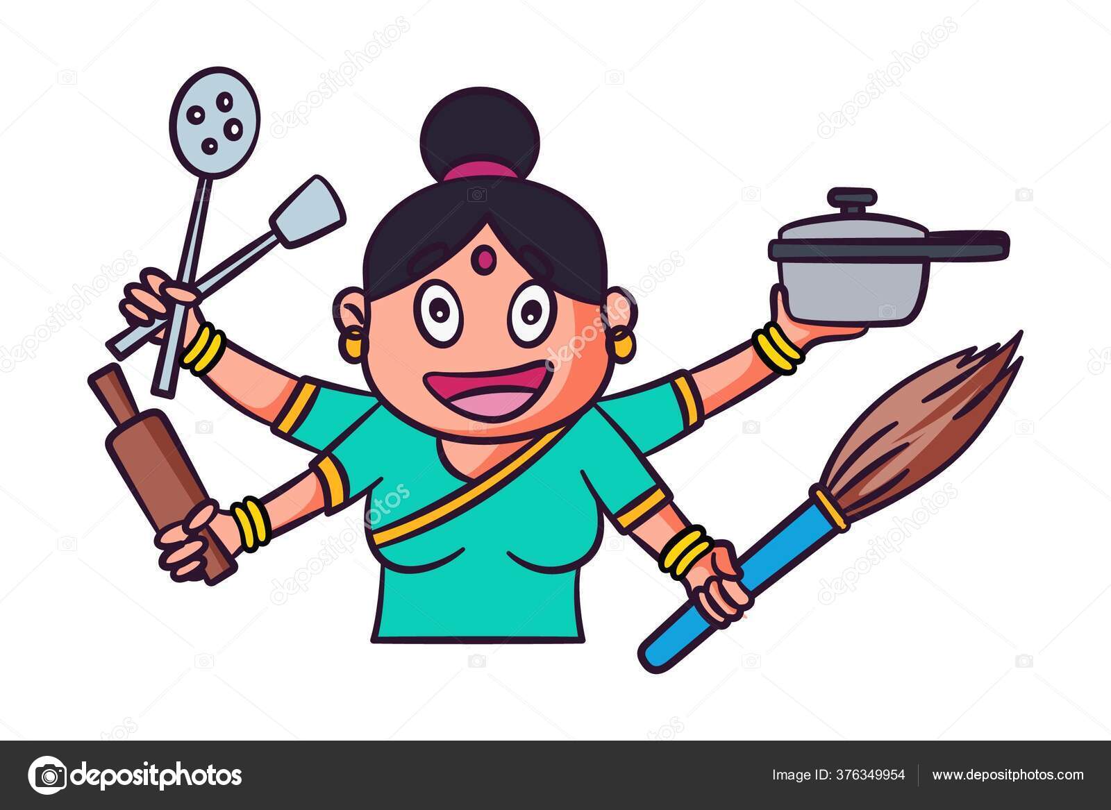 Vector Cartoon Illustration Woman Doing Multitasking Isolated White ...