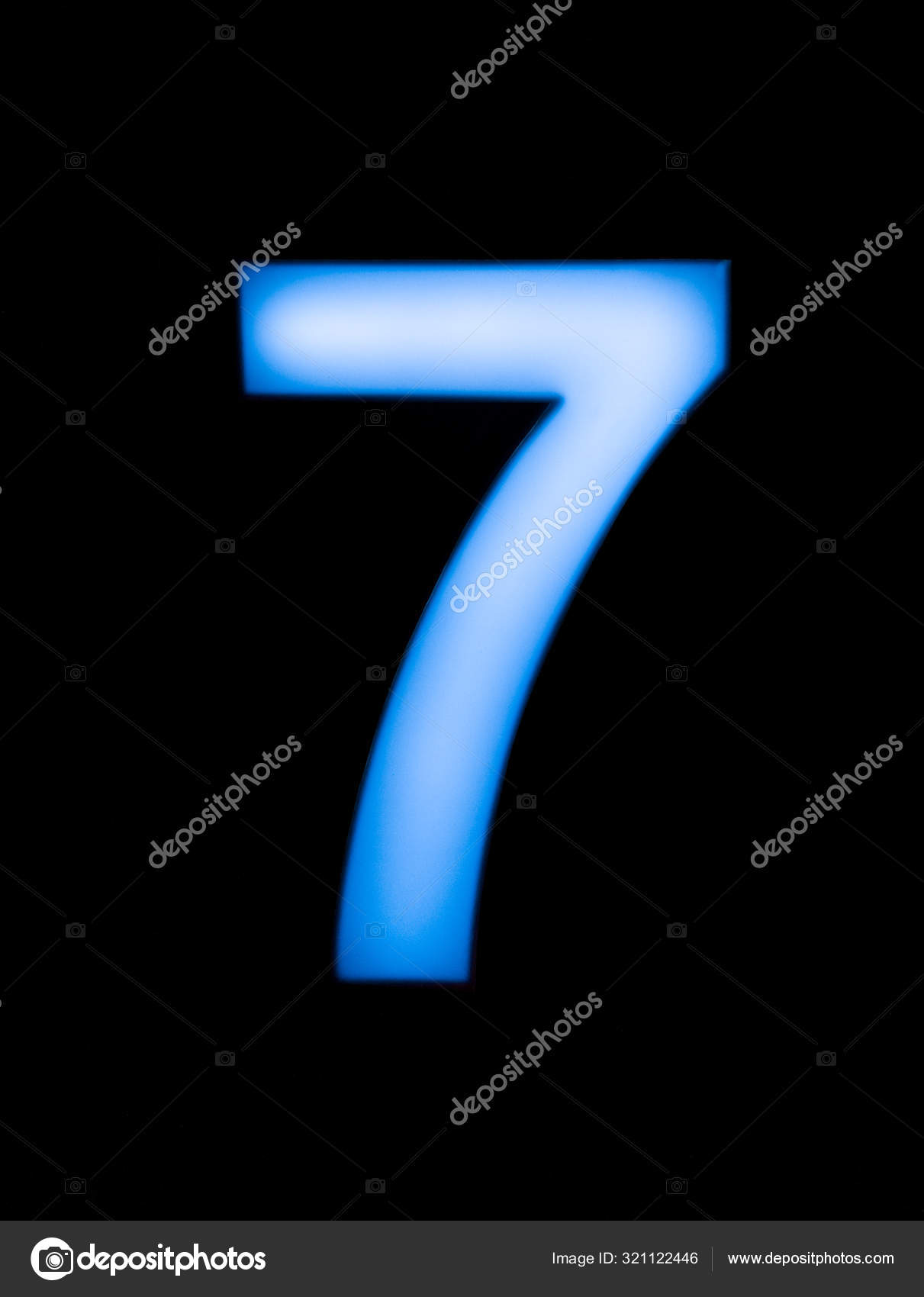 Number seven 7 sign in blue led light on a black background — Stock ...