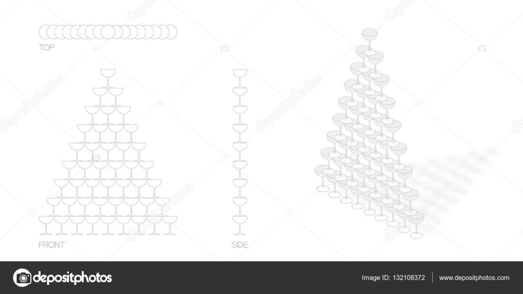 Champagne tower pyramid, 45 glass illustration flat design — Stock ...