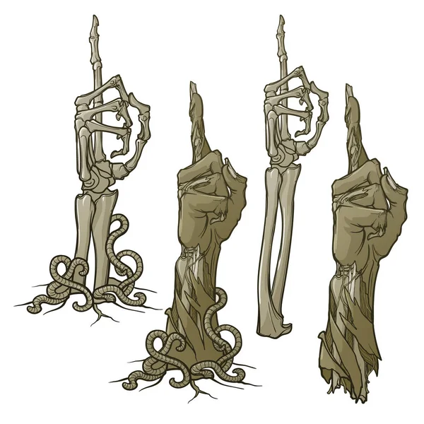 Zombie body language. Set of lifelike rotting zombie hands and skeleton ...