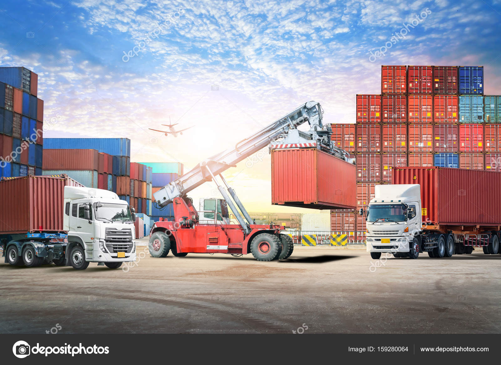 Logistics import export background and transport industry of forklift ...