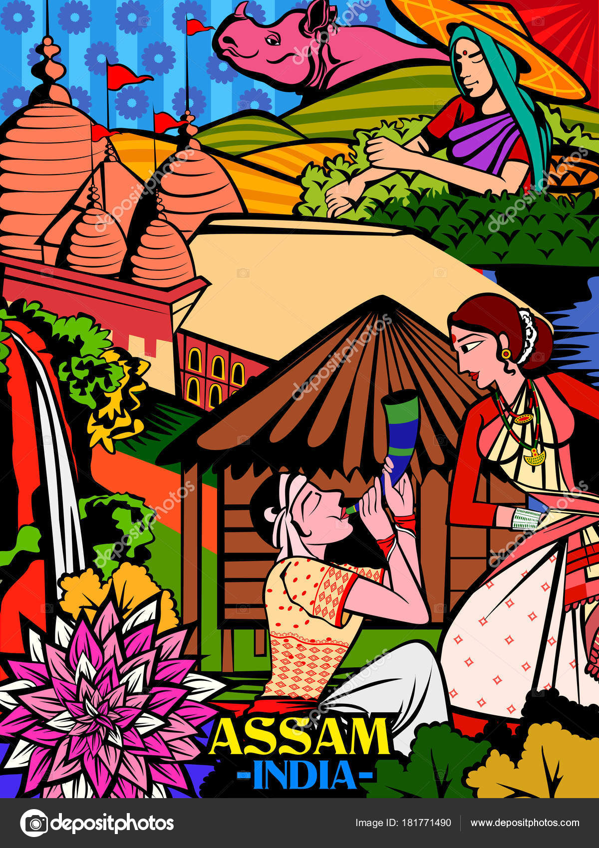 Colorful culutral display of State Assam in India Stock Illustration by ...