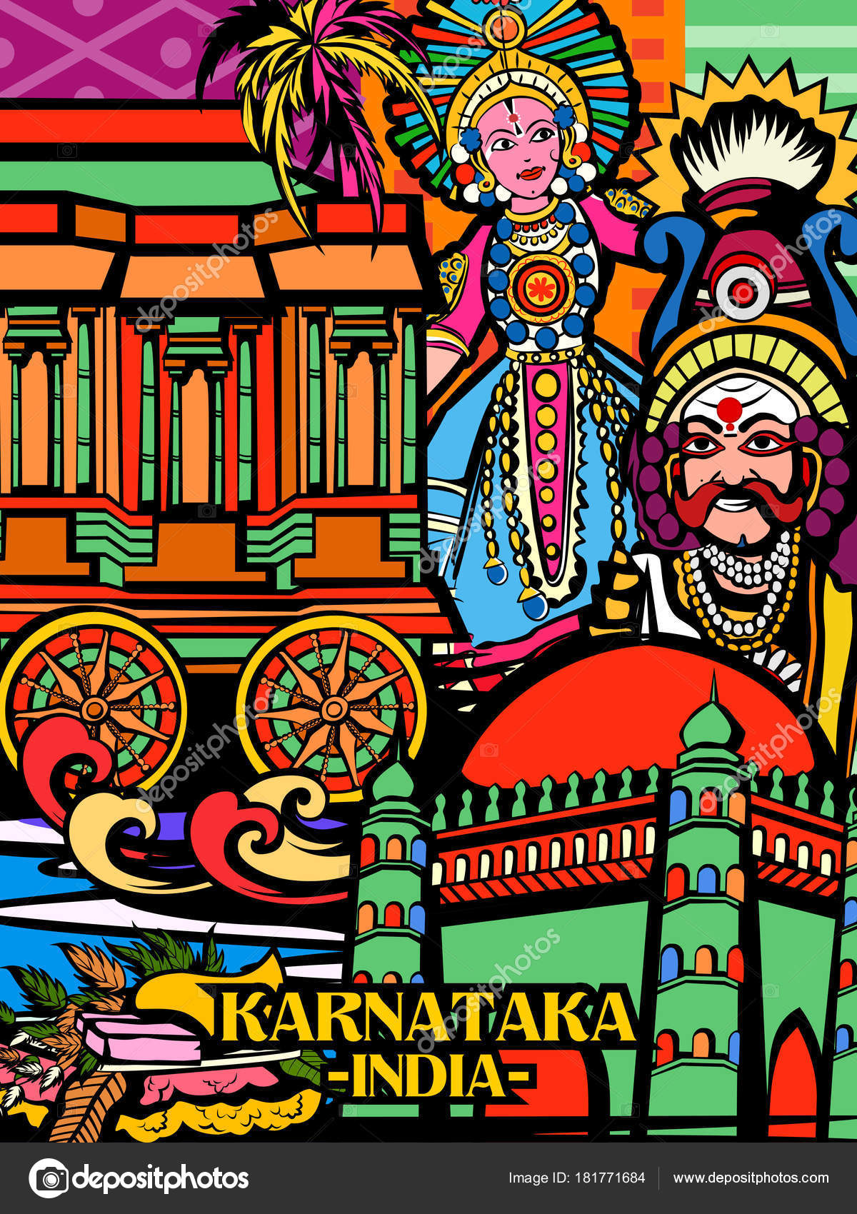 Colorful culutral display of State Karnataka in India Stock Vector by ...