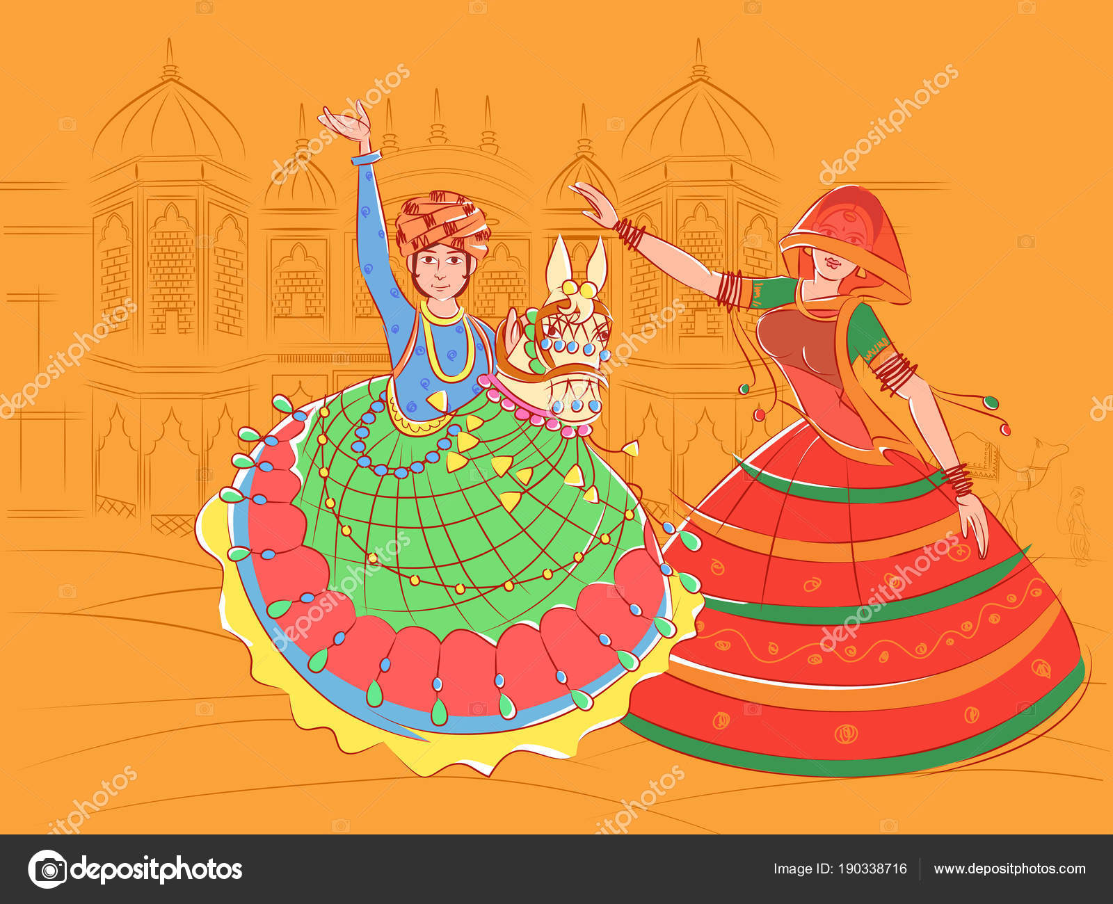 Couple performing Kachhi ghodi folk dance of Rajasthan, India Stock ...