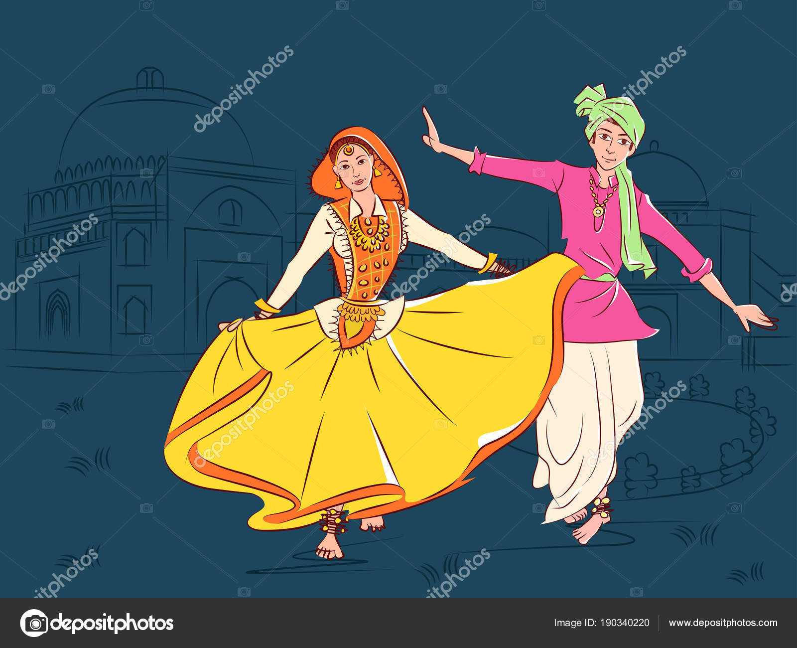 Pareja realizando danza folclórica Phag de Haryana, India Vector de ...