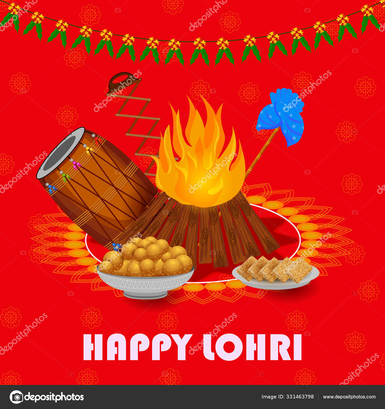 Harvest festival of Punjab, India Happy Lohri holiday background Stock ...