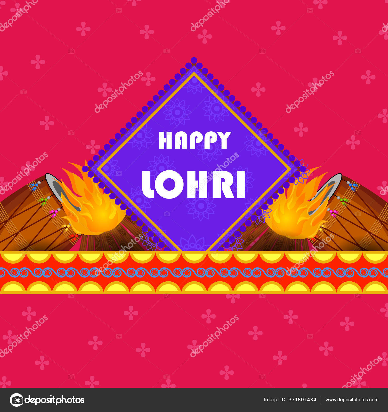 Harvest festival of Punjab, India Happy Lohri holiday background Stock ...