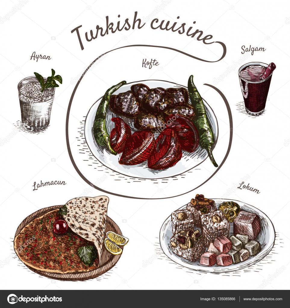 Colorful vector illustration of turkish cuisine. Stock Vector Image by ...