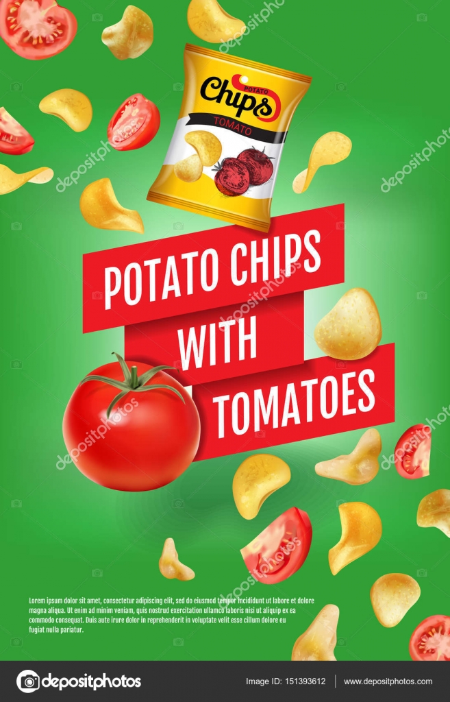 Potato chips ads. Vector realistic illustration of potato chips with ...