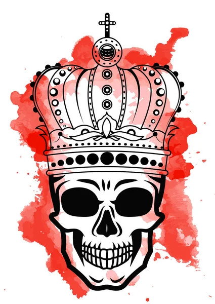 Line art hand drawing black skull with crown on had isolated on white ...